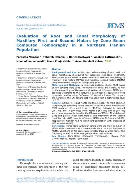 Pdf Evaluation Of Root And Canal Morphology Of Maxillary First And