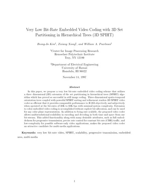 Pdf Very Low Bit Rate Embedded Video Coding With 3d Set Partitioning