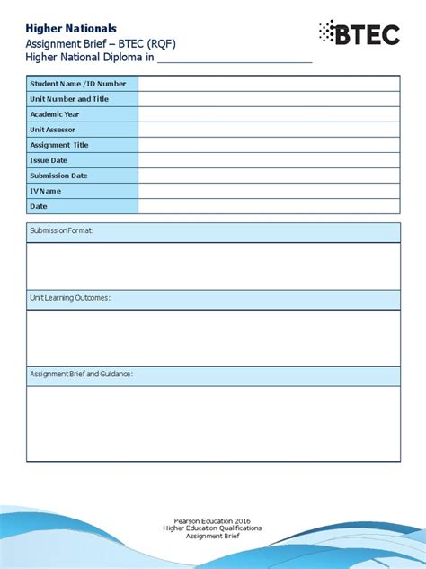 Assignment Brief Btec Rqf Higher National Diploma In Pdf