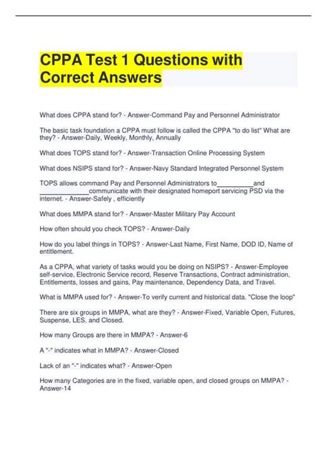 Cppa Test 1 Questions With Correct Answers Cppa Stuvia Us