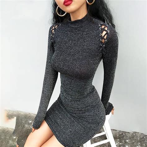 Sexy Knitted Autumn Sequin Lace Up Short Dress For Women Wanahavit