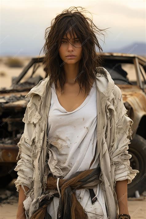 Premium Ai Image A Woman Standing In Front Of A Wrecked Car