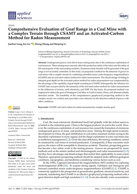 Pdf Comprehensive Evaluation Of Goaf Range In A Coal Mine With A Complex Terrain Through Csamt