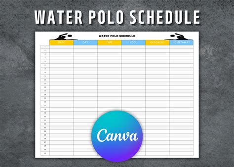 Water Polo Schedule Template Printable Water Polo Schedule Editable