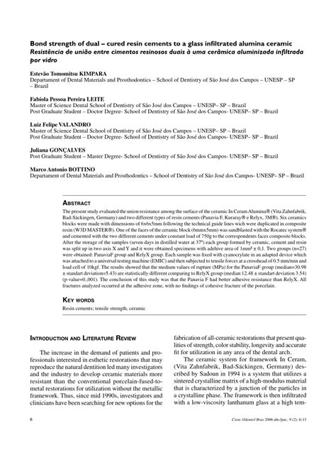 Pdf Bond Strength Of Dual Cured Resin Cements To A Glass