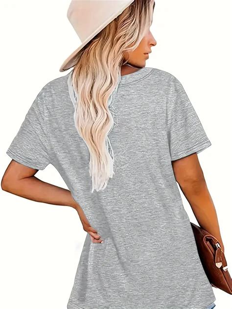 قميص رقبة طاقمية بطبعة الخضروات والحروف ، قميص قصير الأكمام Temu