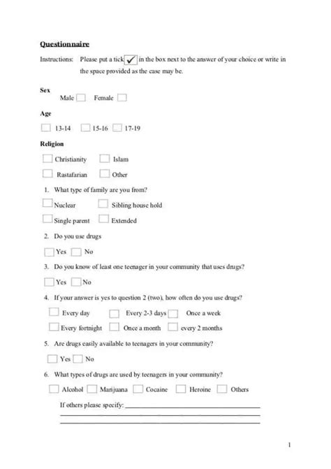 Sample Survey Questionnaire Format