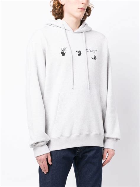 Off White Logo Print Cotton Jersey Hoodie In Greyblack Modesens