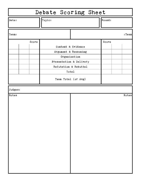 Debate Scoring Sheets Score Card For Debates Debate Evaluation Debate Team Judging A