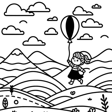 Deklica Leti S Balonom Nad Hribi Barvna Slika Za Deklice Od Treh Let