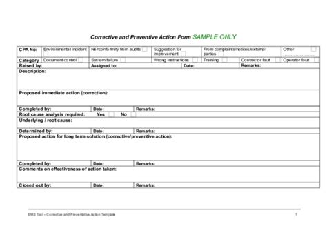 Corrective And Preventive Action Template 52 Koleksi Gambar