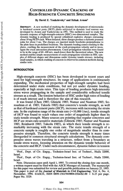 Pdf Controlled Dynamic Cracking Of High Strength Concrete Specimens