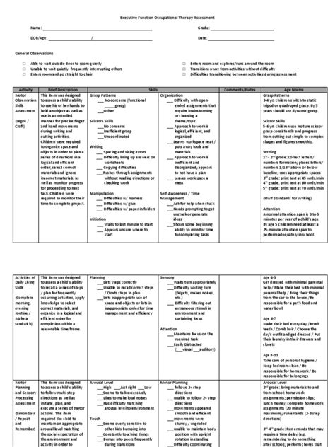 Executive Function Occupational Therapy Skills Emotional Self Regulation Attention