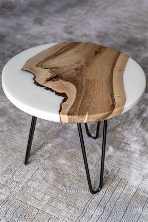 Walnut Side Table Custom With White Epoxy Resin Resin Table Resin