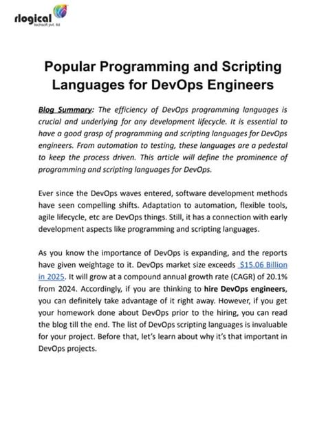 Popular Programming And Scripting Languages For Devops Engineers Pdf