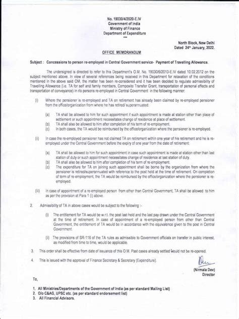 Travelling Allowance Concessions To Person Re Employed In Central
