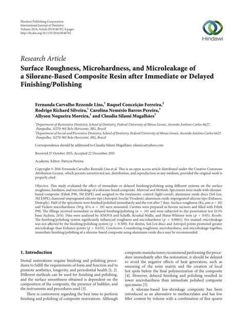 Pdf Surface Roughness Microhardness And Microleakage Of A Silorane Based Composite Resin