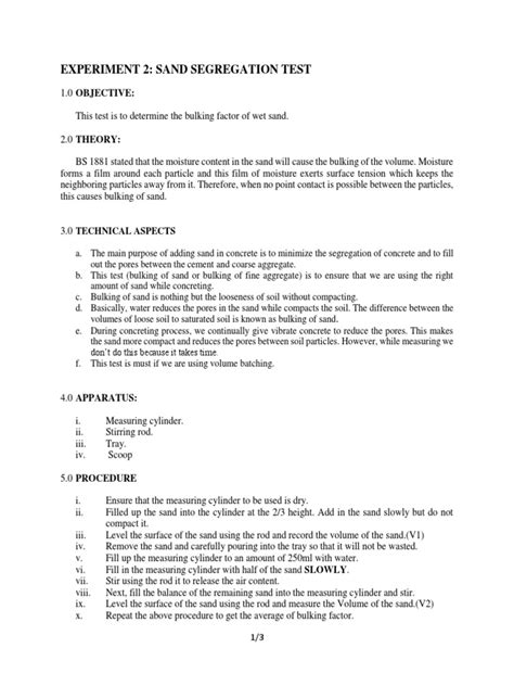 Experiment 2 Sand Segregation Test Pdf Concrete Porosity