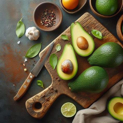 Avocado On A Wooden Kitchen Board Premium Ai Generated Image