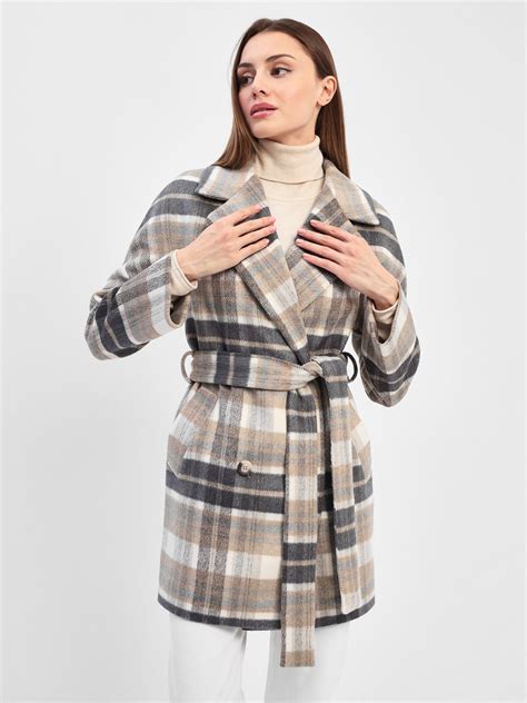 Полупальто в клетку в бежево серых цветах от бренда MaxiModa studio ...