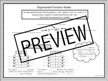 Introduction To Exponential Functions Notes Practice By Activities By Jill
