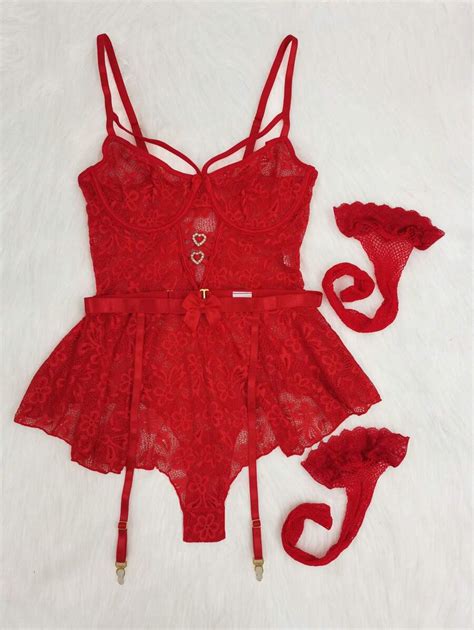 Floral Lace Harness Garter Bustier Set With 1pair Stocking Shein Usa