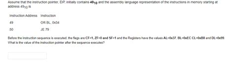 Assume That The Instruction Pointer Eip Initially