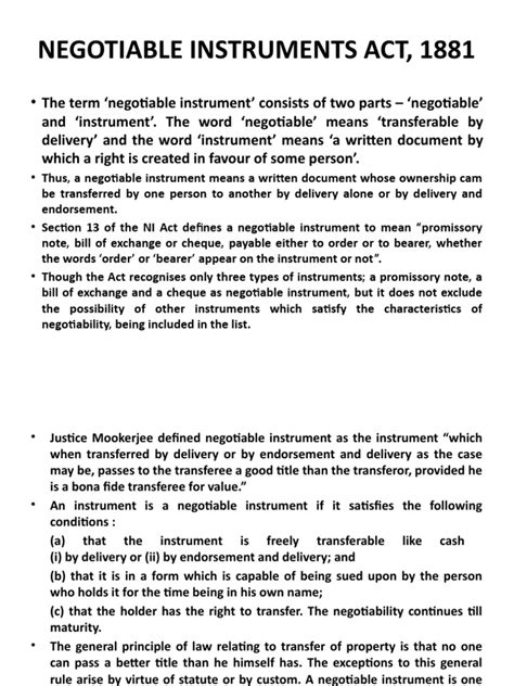 Negotiable Instruments Act 1881 Pdf Negotiable Instrument Cheque