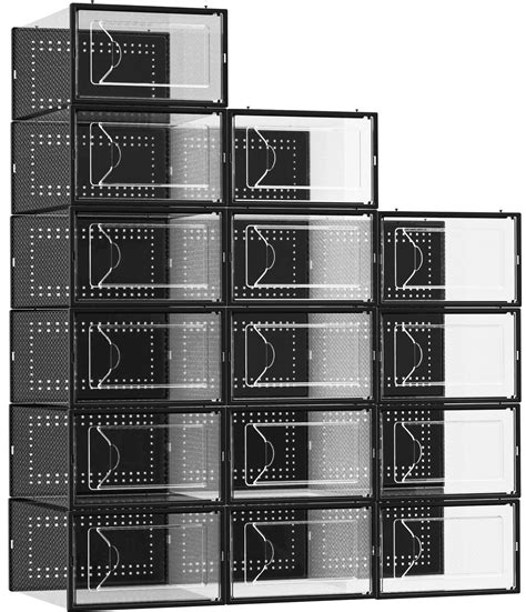 Foluck Shoe Storage Box 15 Pack Clear Plastic Stackable Shoe Organizer