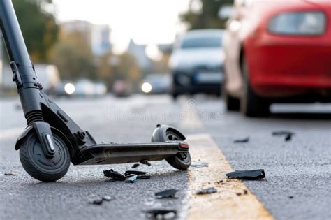 Collision Between Car And Electric Scooter Broken E Scooter In Street