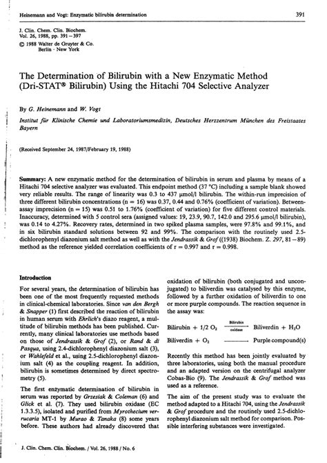 Pdf The Determination Of Bilirubin With A New Enzymatic Method Dri Stat® Bilirubin Using The