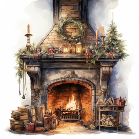 There Is A Drawing Of A Fireplace With A Fire Place Generative Ai