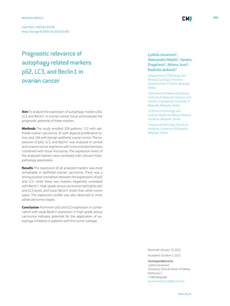 Pdf Prognostic Relevance Of Autophagy Related Markers P62 Lc3 And Beclin1 In Ovarian Cancer