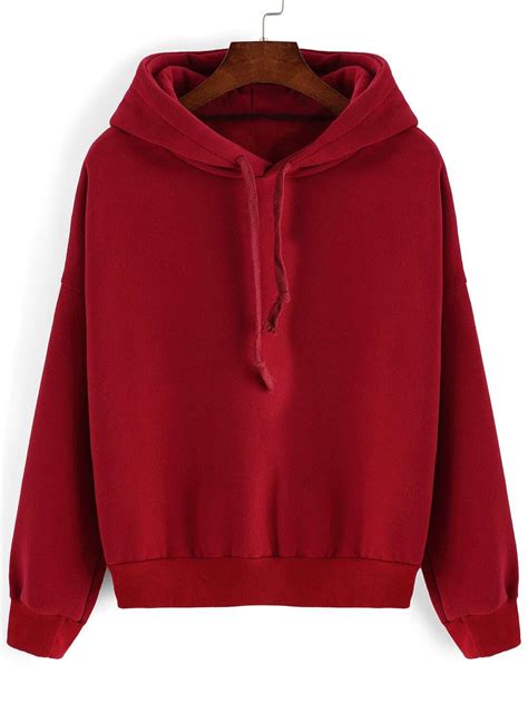 Hooded Drawstring Loose Maroon Sweatshirtfor Women Romwe