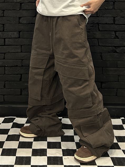 Unisex 와이드 피치 사선 카고 팬츠 에이블리