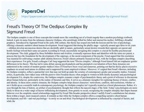 Freuds Theory Of The Oedipus Complex By Sigmund Freud Free Essay