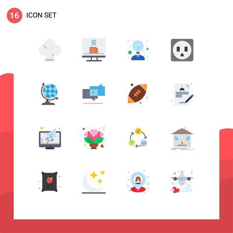 Pack Of 16 Creative Flat Colors Of Marketing Globe Creativity Geography Socket Editable Pack Of