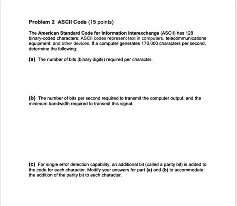 SOLVED Problem 2 ASCII Code 15 Points The American Standard Code