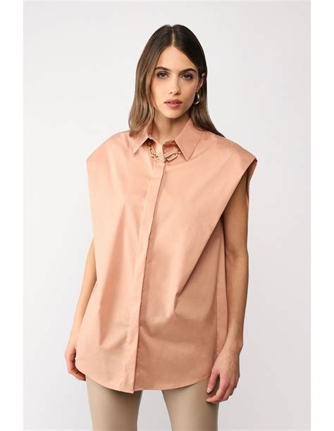 Imperial Femme Chemisier Oversize Sans Manche Avec Collier Amovible En Popeline Coloris Peach