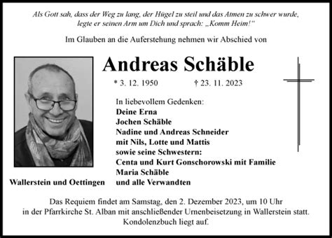 Traueranzeigen Von Andreas Schäble Augsburger Allgemeine Zeitung