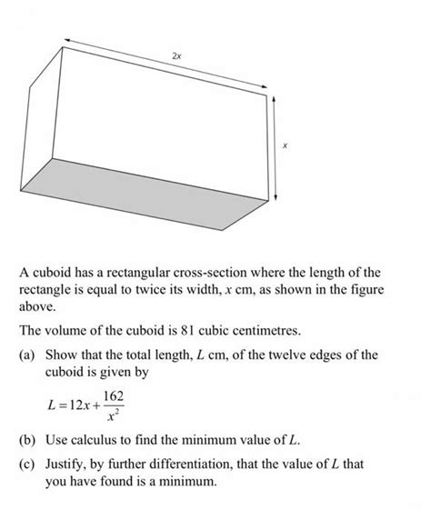 solved 2x a cuboid has a rectangular cross section where the