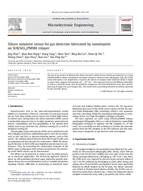 Pdf Silicon Nanowire Sensor For Gas Detection Fabricated By Nanoimprint On Su8 Sio2 Pmma Trilayer