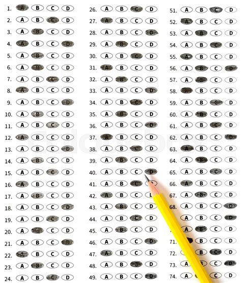 Test Score Sheet With Answers Stock Image Colourbox