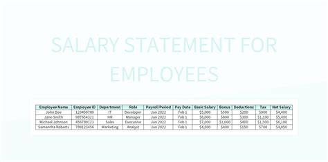 Salary Statement For Employees Excel Template And Google Sheets File For Free Download Slidesdocs