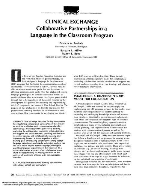 Pdf Collaborative Partnerships In A Language In The Classroom Program
