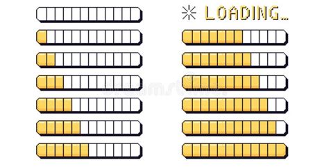 Pixel Art Loading Bar Interface 8 Bit Game Progress Button Elements Set And Stock Vector