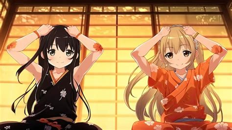 Dos Chicas Anime Se Sientan En Una Mesa Frente A Una Pantalla Japonesa
