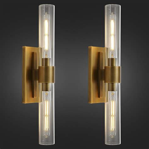 Brass Wall Sconces Set Of Two 2 Light Dimmable Gold Sconces Wall