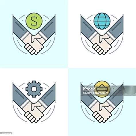 設置平面圖標細線性描邊向量圖示握手夥伴關係交易協定成功手的概念向量圖形及更多人圖片 人 人手指 人體部分 Istock