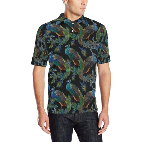 Peacock Pattern Print Design Men Polo Shirt Bluefink